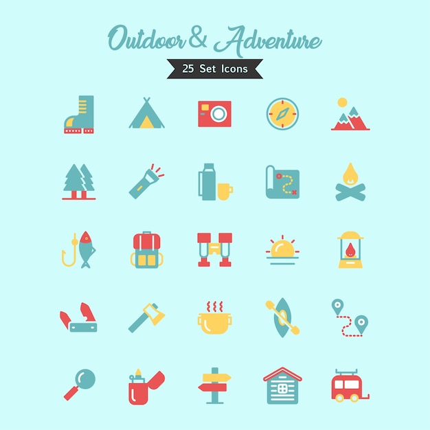 Vibrant Collection of Outdoor Adventure Icons and Symbols | Jiffy Designs