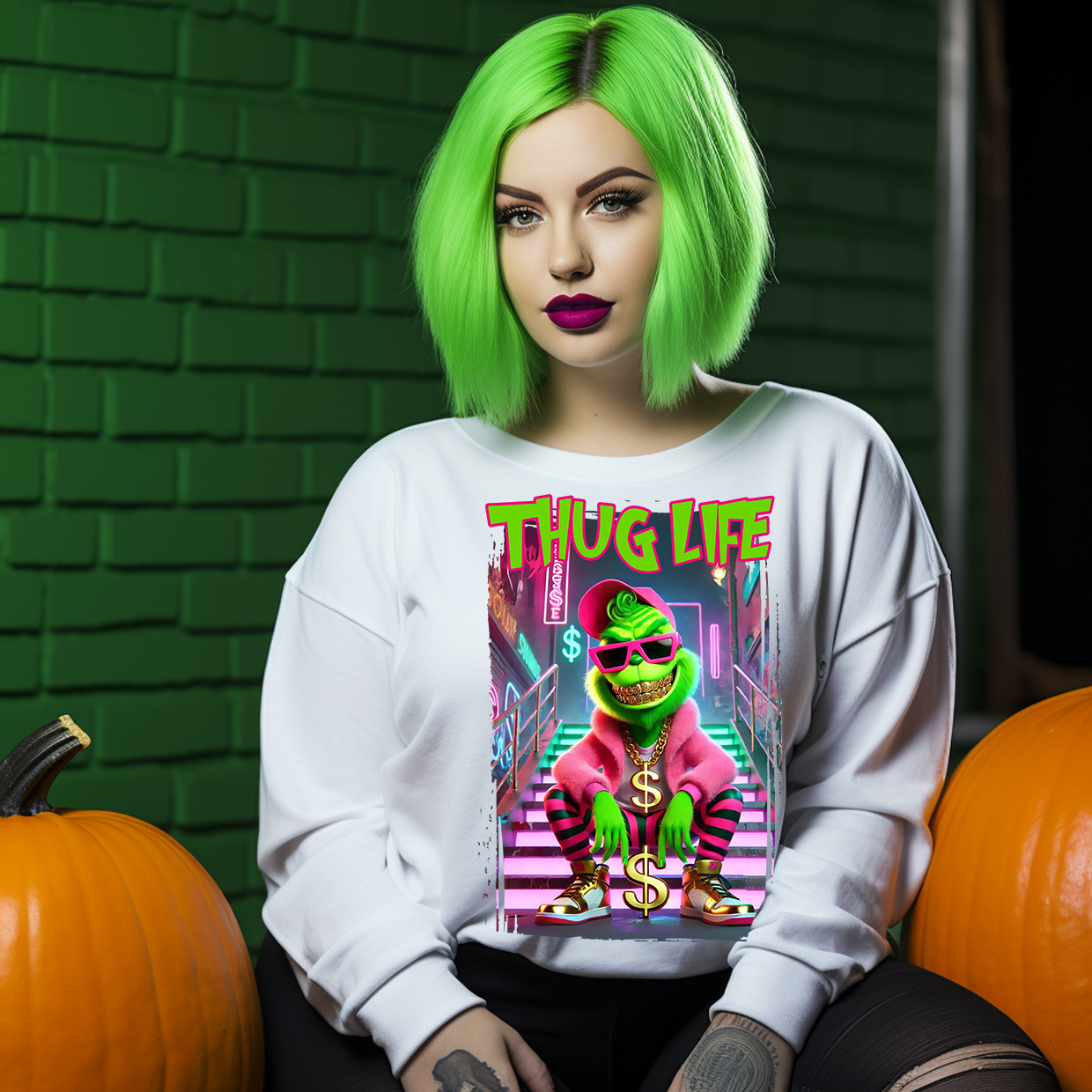 'Thug Life' Neon Frog Character in Urban Nightlife Scene | Jiffy Designs