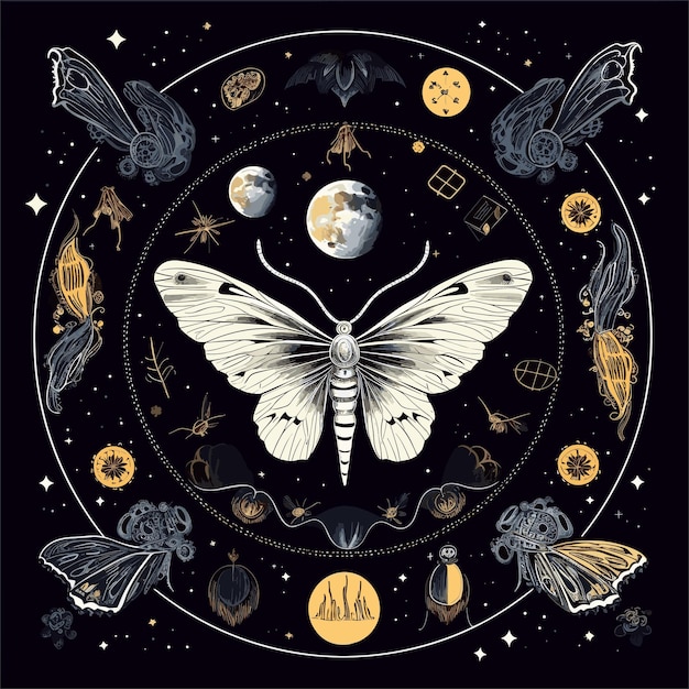 Mystical Nighttime Circle with Moths, Planets, and Stars | Jiffy Designs