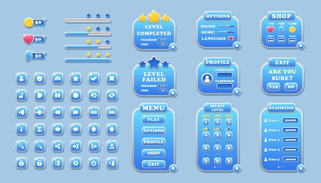 Vibrant Blue Game UI Kit with Playful Star Accents | Jiffy Designs
