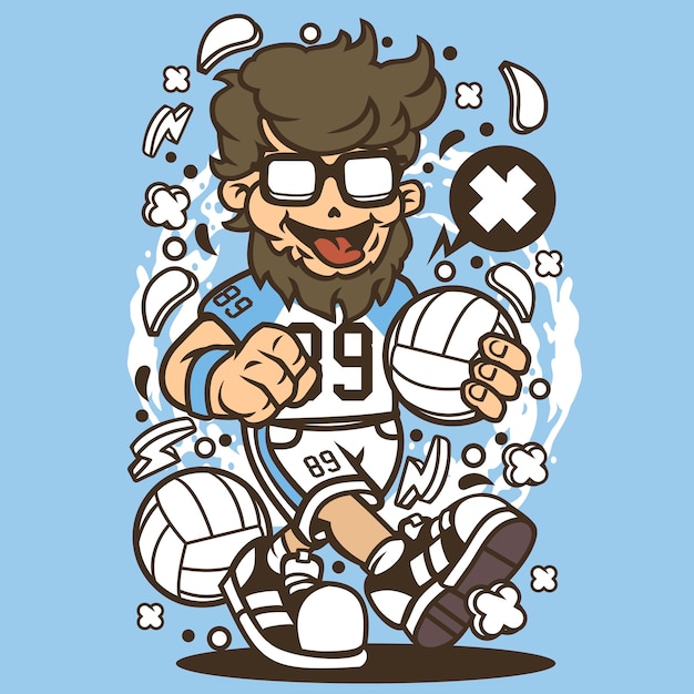 Fierce Bearded Volleyball Player Cartoon Character Illustration | Jiffy ...