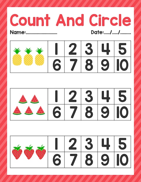 Vibrant Fruit-Themed Counting and Circling Worksheet | Jiffy Designs