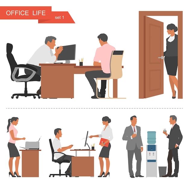 Diverse Office Scenes Showcasing Collaborative Workplace Activities ...