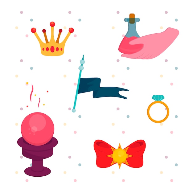 Whimsical Fairy Tale Symbols: Crown, Potion, Wand, Throne, Ring | Jiffy ...