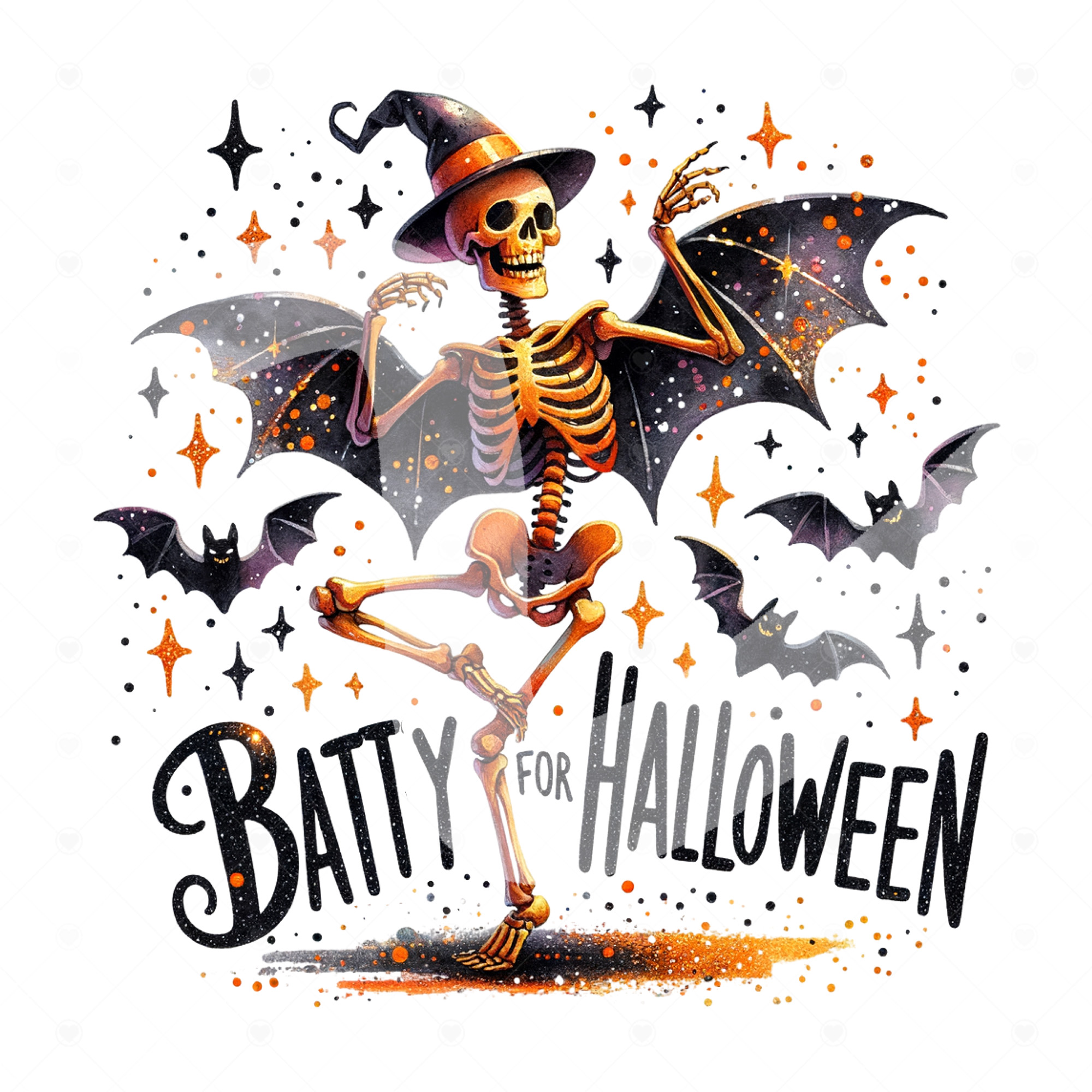 'Batty for Halloween' Skeleton with Bat Wings and Witch Hat | Jiffy Designs