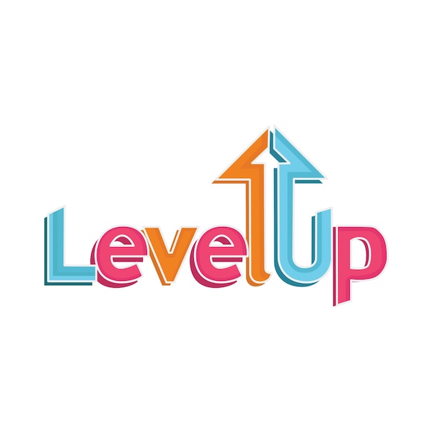 Vibrant 'Level Up' Text with Upward Arrow Graphic | Jiffy Designs