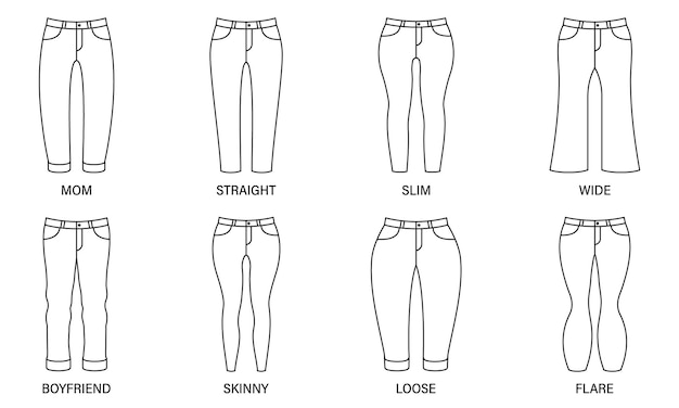 Diverse Denim Designs: Iconic Jeans Silhouettes Illustrated | Jiffy Designs