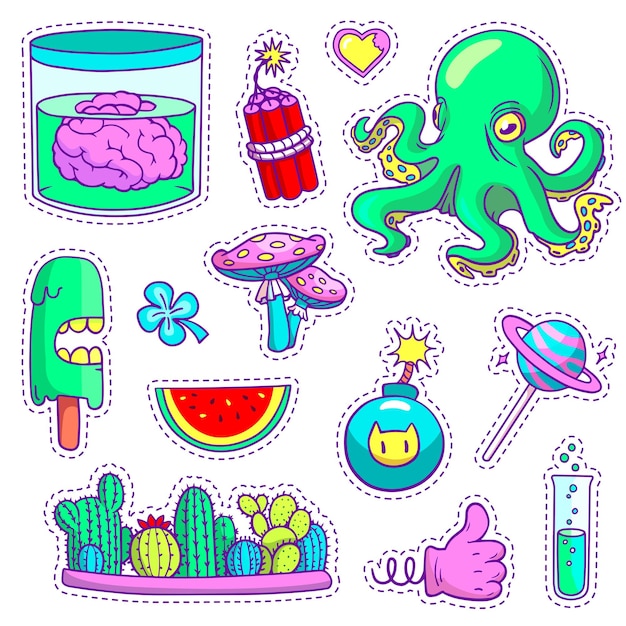 Vibrant Sticker Collection Featuring Playful Cartoon Elements | Jiffy ...