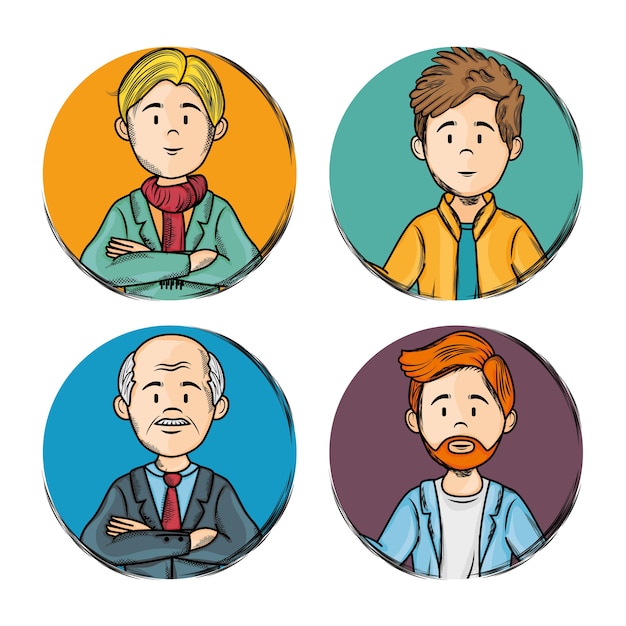Vibrant Circular Character Portraits with Diverse Expressions and ...