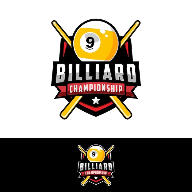 Vibrant Billiard Championship Emblem with Crossed Cues | Jiffy Designs