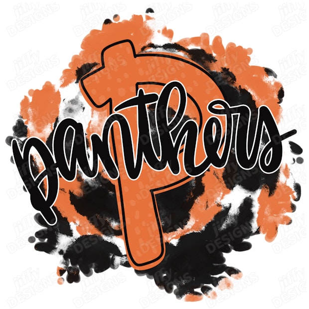 'Panthers' Emblazoned on Vibrant Orange and Black Splattered Background ...