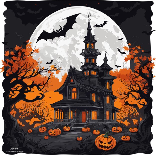 Haunting Autumn Nightfall: Spooky Mansion Under Harvest Moon | Jiffy ...