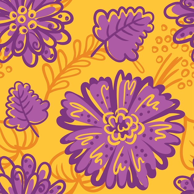 Vibrant Purple Flowers on Amber Background Pattern | Jiffy Designs