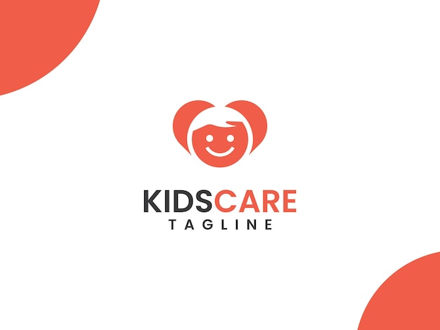 Vibrant Heart-Shaped Kids Care Logo with Smiling Face | Jiffy Designs