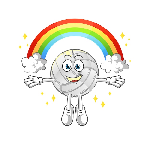 Cheerful Volleyball Mascot Under Vibrant Rainbow | Jiffy Designs