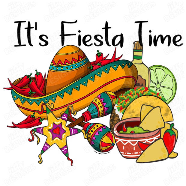 'It's Fiesta Time' Vibrant Mexican Celebration Artwork with Festive ...