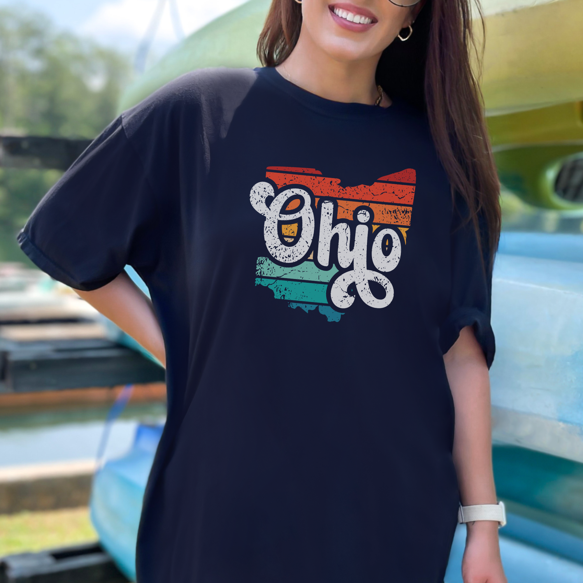Ohio Home Staycation, Retro Sunset State of Ohio Map, Trendy Popular T ...