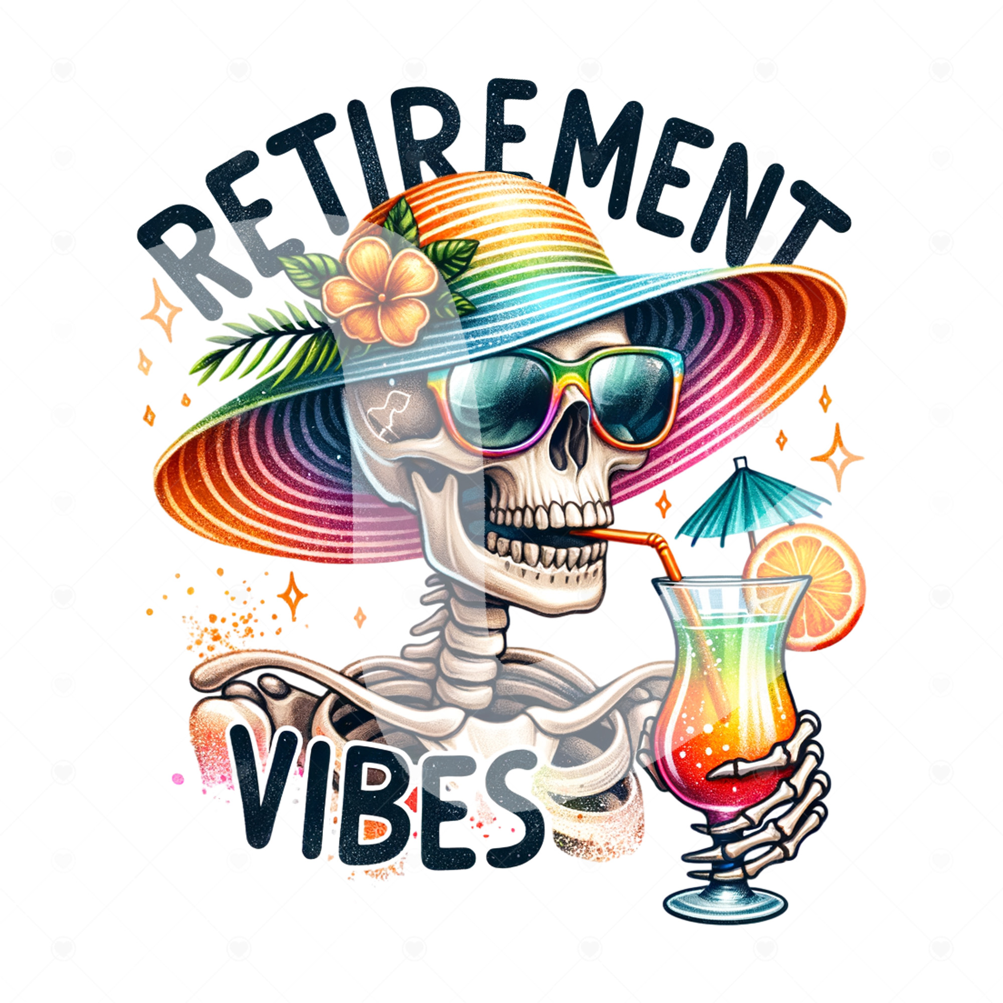 'Retirement Vibes' Featuring a Vibrant Skeleton in Tropical Paradise ...