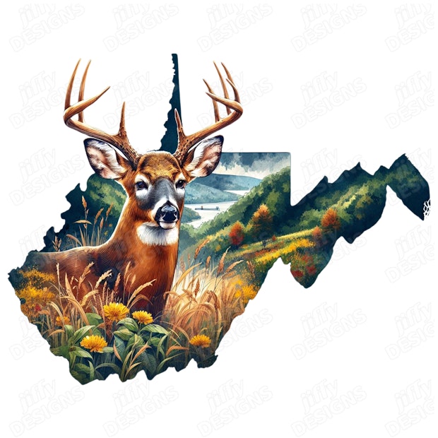 West Virginia Wildlife Silhouette with Majestic Buck and Mountain ...