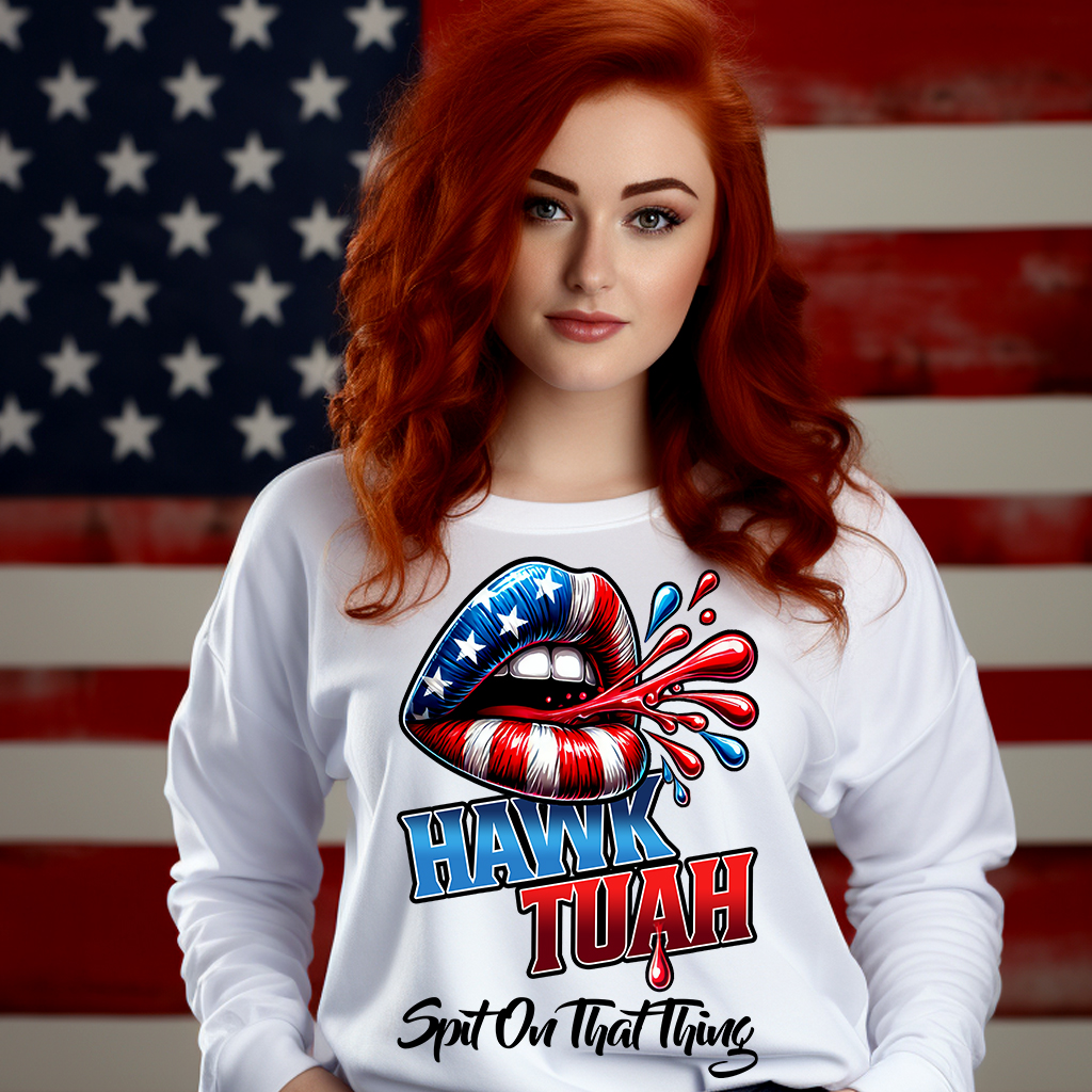 'Hank Tuah' Patriotic Lips Design with American Flag Motif and Bold ...