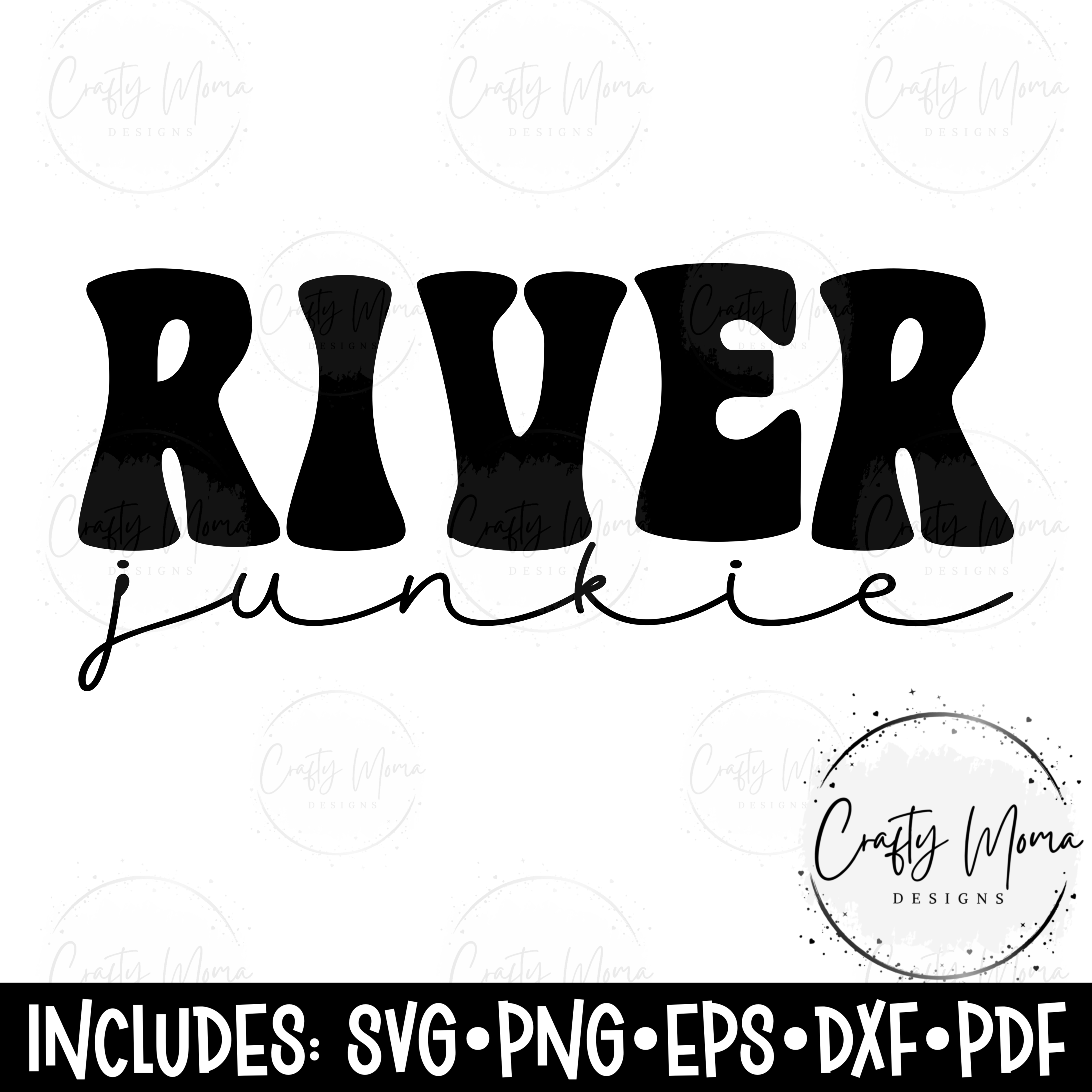 'River Junkie' Bold Black Typography with Cursive Flair | Jiffy Designs