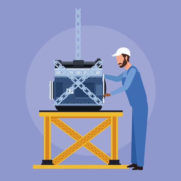 Worker Operating Industrial 3D Printer with Vibrant Geometric Shapes ...