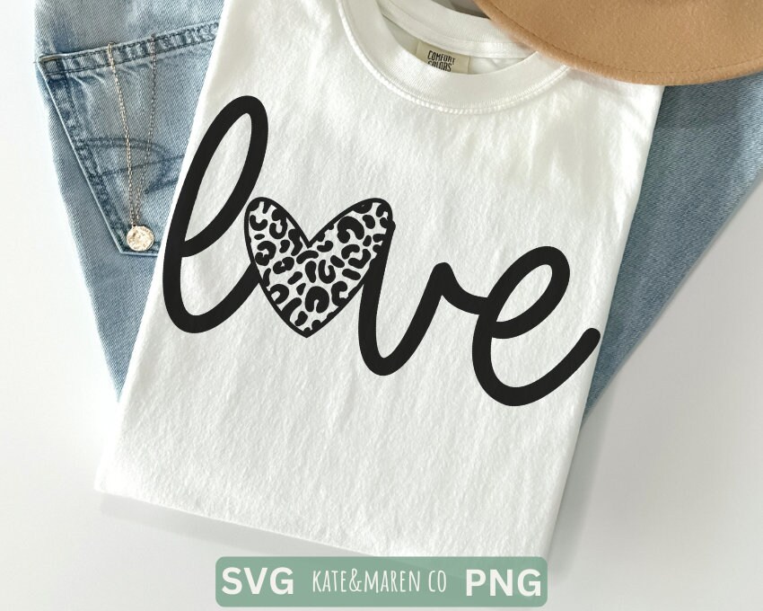 'Love' Cursive Script with Leopard Print Heart | Jiffy Designs