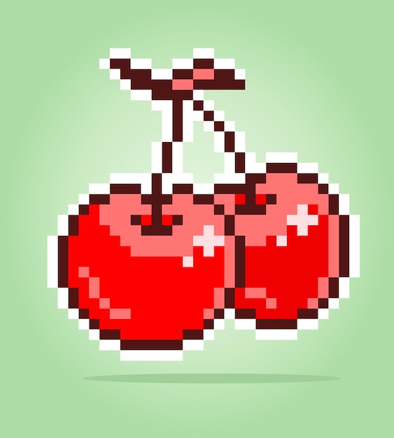 Vibrant Pixel Art Cherries on Green Background | Jiffy Designs