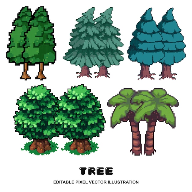 A Vibrant Collection of Diverse Pixel Art Trees | Jiffy Designs