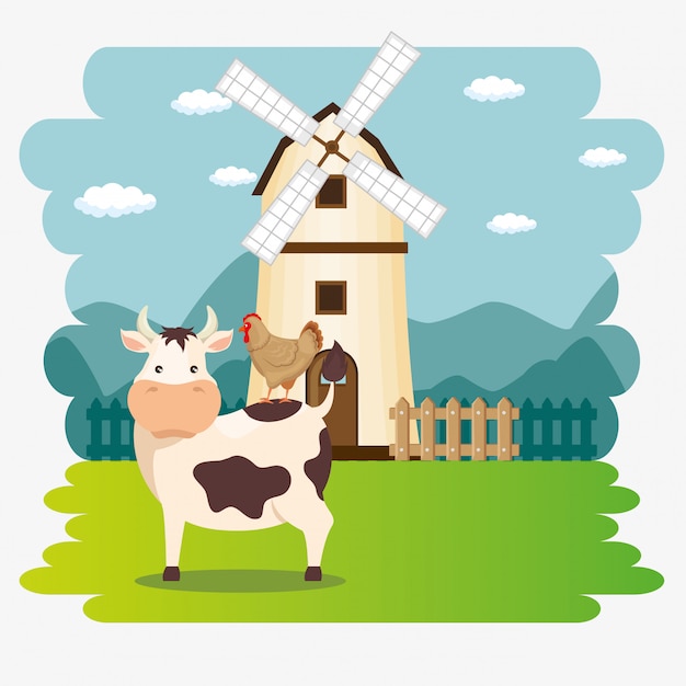 Whimsical Windmill Farm Scene with Grazing Cow | Jiffy Designs
