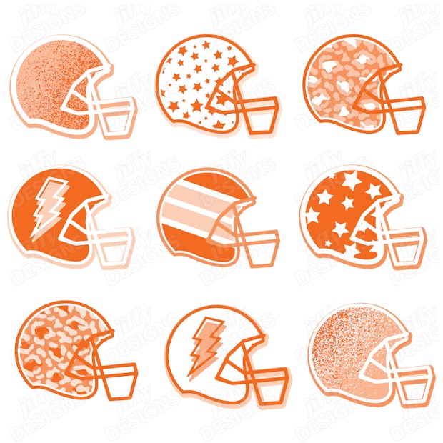 Vibrant Orange Football Helmets Featuring Diverse Patterns and Iconic ...