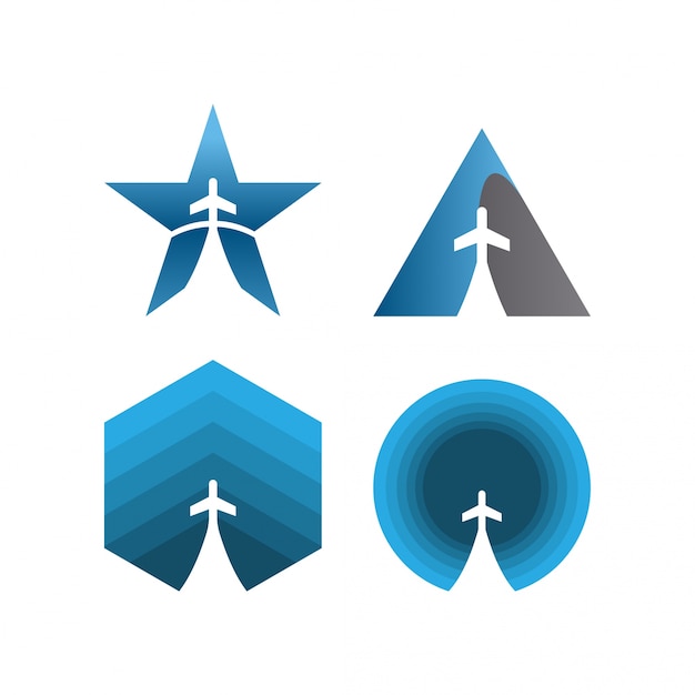 Geometric Aviation Symbols Collection with Blue Tones and Planes ...
