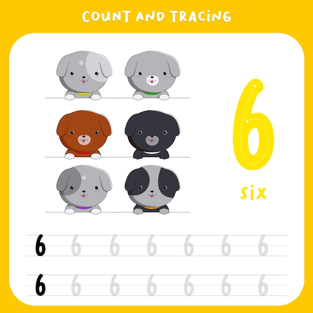 Adorable Pups Count and Trace the Number 6 | Jiffy Designs