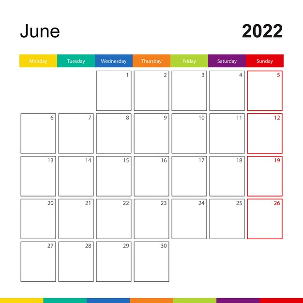 Vibrant June 2022 Calendar with Minimal Design | Jiffy Designs