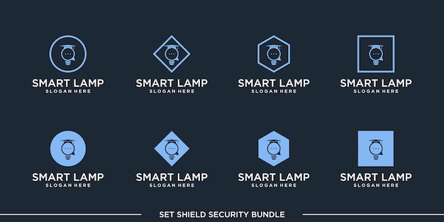 Sleek Smart Lamp Logos in Hexagonal Frames on Dark Background | Jiffy ...