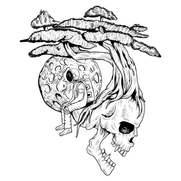 Surreal Landscape with Floating Skull and Mushroom Cloud | Jiffy Designs