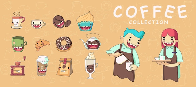 Cheerful Cartoon Coffee Collection with Adorable Cafe Characters ...
