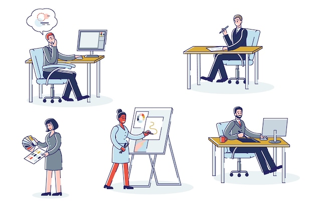 Diverse office workers engaged in various professional tasks | Jiffy ...
