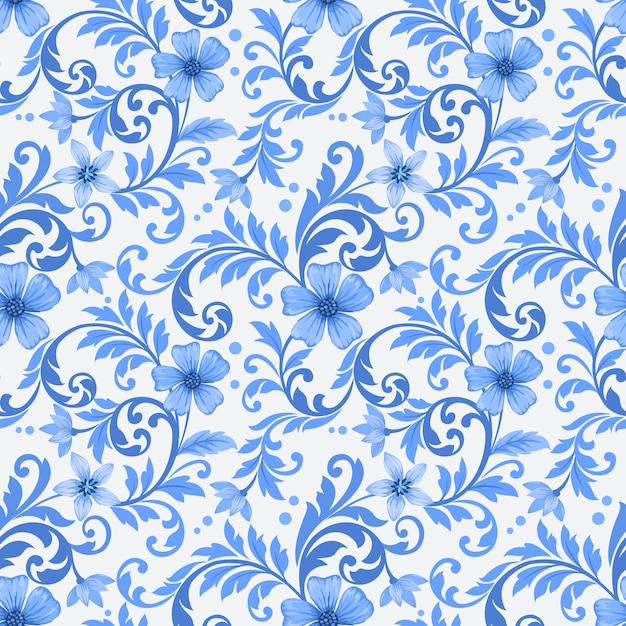 Elegant Blue Floral Scrollwork Pattern | Jiffy Designs