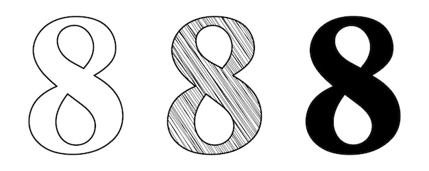 Stylized Number Eight Variations in Minimalist Monochrome | Jiffy Designs