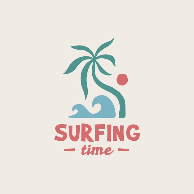 Vibrant Tropical Surfing Icon with Swaying Palm Tree | Jiffy Designs