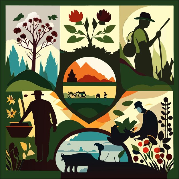 Vibrant Outdoor Adventure Scenes Collage with Silhouetted Figures ...
