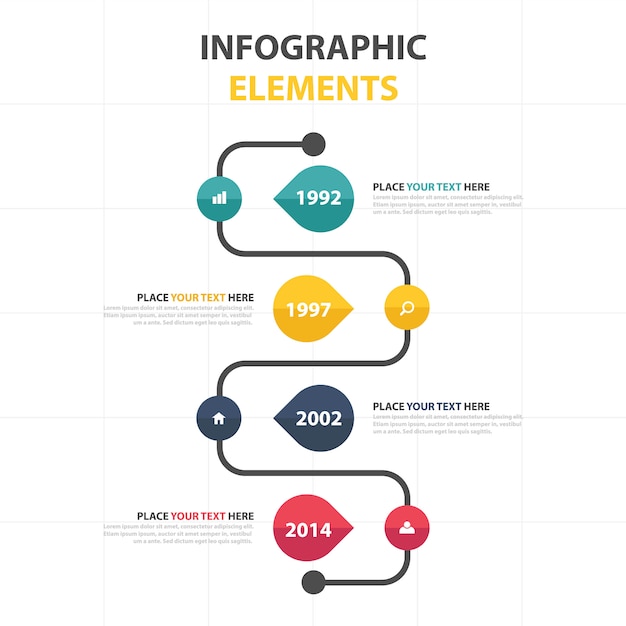 Infographic Timeline with Colored Circular Nodes and Text Labels ...