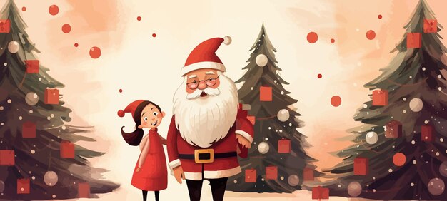 Jolly Santa and Cheerful Elf Celebrate Christmas in Snowy Forest ...