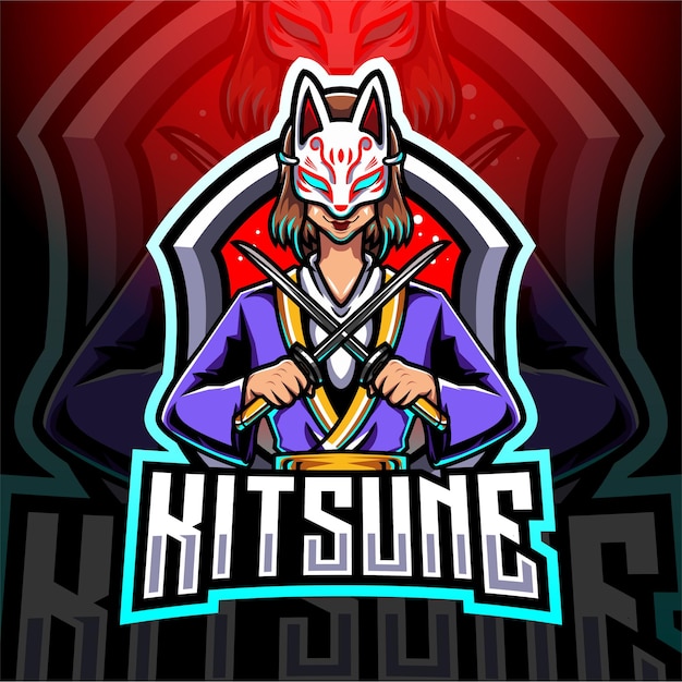 Fierce Kitsune Warrior Emblem for Gaming Mascot | Jiffy Designs