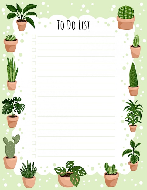 Vibrant Potted Plants To-Do List with Whimsical Borders | Jiffy Designs