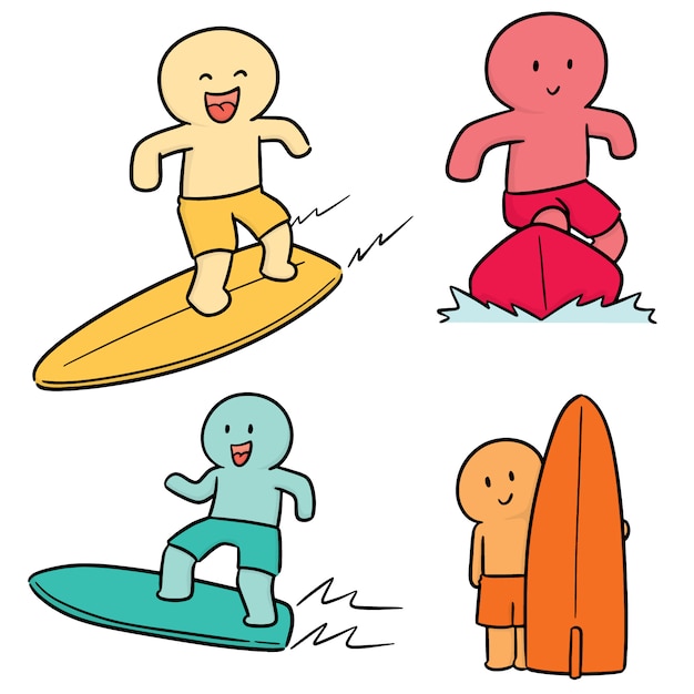 Vibrant Collection of Surfer Stick Figures with Diverse Poses and ...