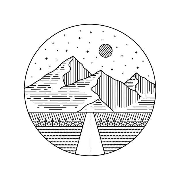 Geometric Mountain Landscape in Circular Lineart Design | Jiffy Designs
