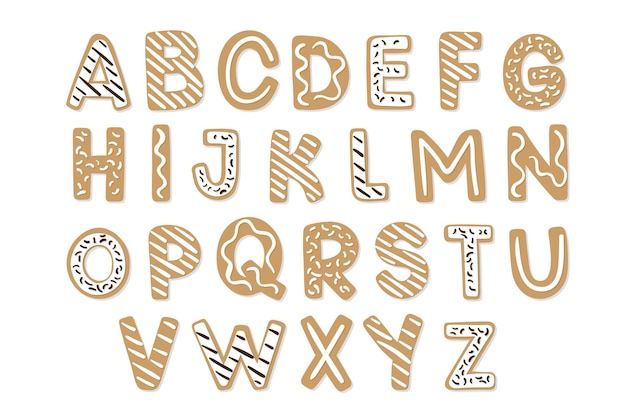 Elegant Gingerbread Alphabet Letters on White Background | Jiffy Designs