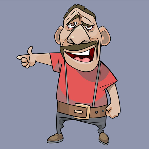 Cartoon Man Says And Points His Hand To The Side On Gray Background ...